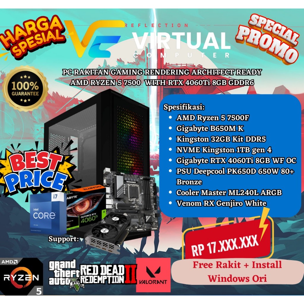 Jual PC RAKITAN AMD RYZEN 5 7500F|RTX 4060Ti|RAM 32GB DDR5|NVME 1TB | Shopee Indonesia