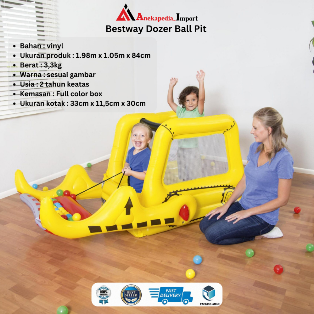 Jual Bestway Tempat Bermain Playmat Anak Mobil Bulldozer 25 Bola ...