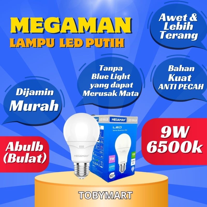 Jual Lampu LED Megaman Bulat Abulb Bohlam Putih 9W | Shopee Indonesia