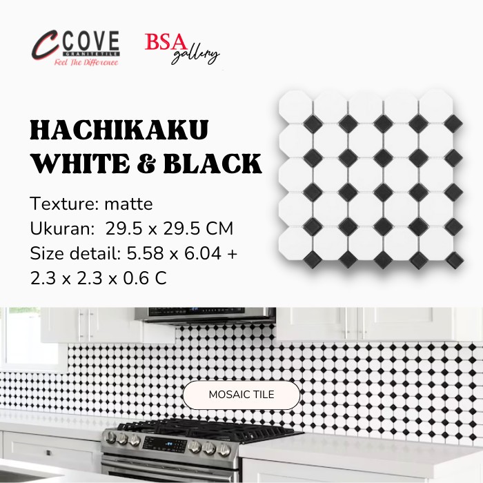 Jual MOSAIC TILE COVE HACHIKAKU WHITE BLACK / MOSAIK HITAM PUTIH | Shopee Indonesia