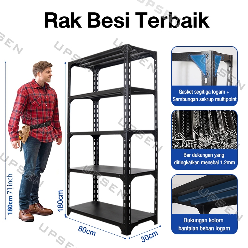 Jual 100% BESI Rak Besi Susun 120*40*200CM Rak besi siku 5 susun Rak ...