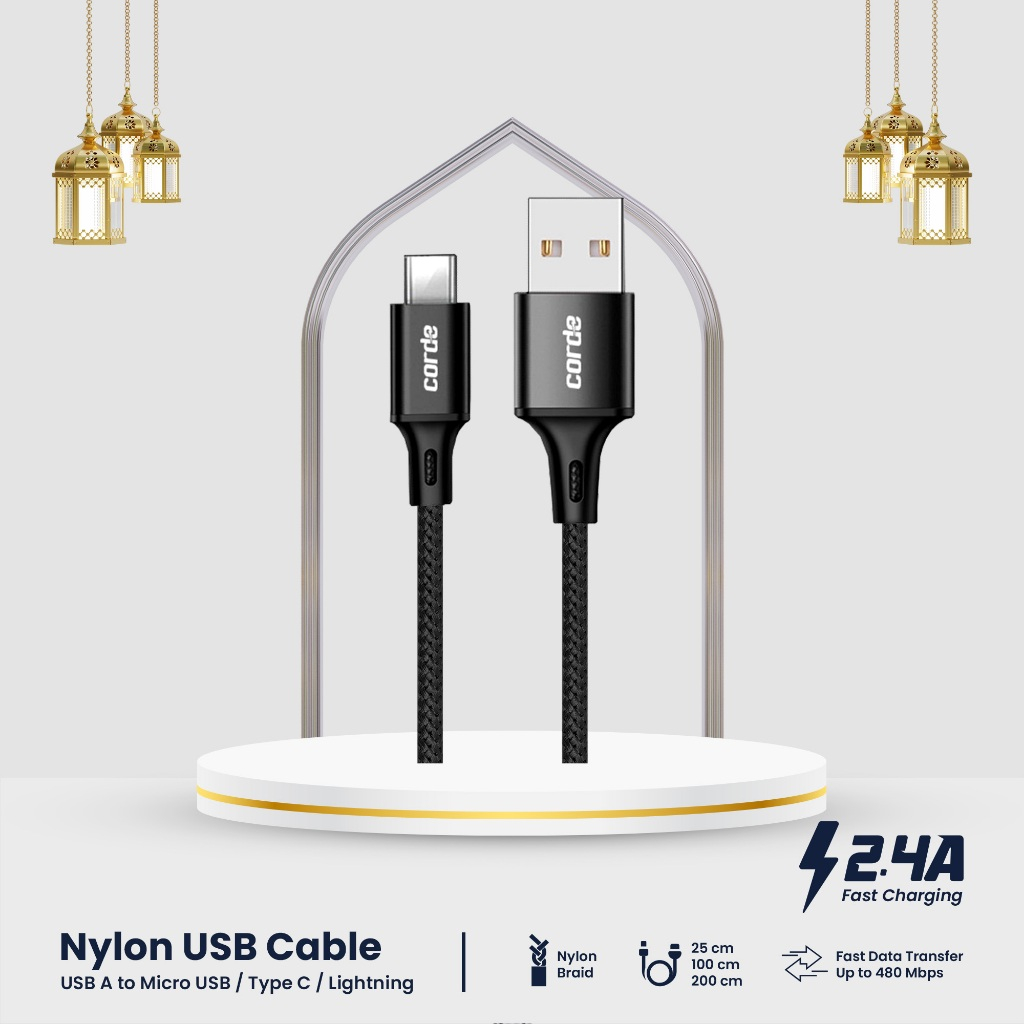 Jual CORDE Nylon Cable Data USB-A to Micro USB / Type C / Lightning fast Charging 2.4A CCD101 ...