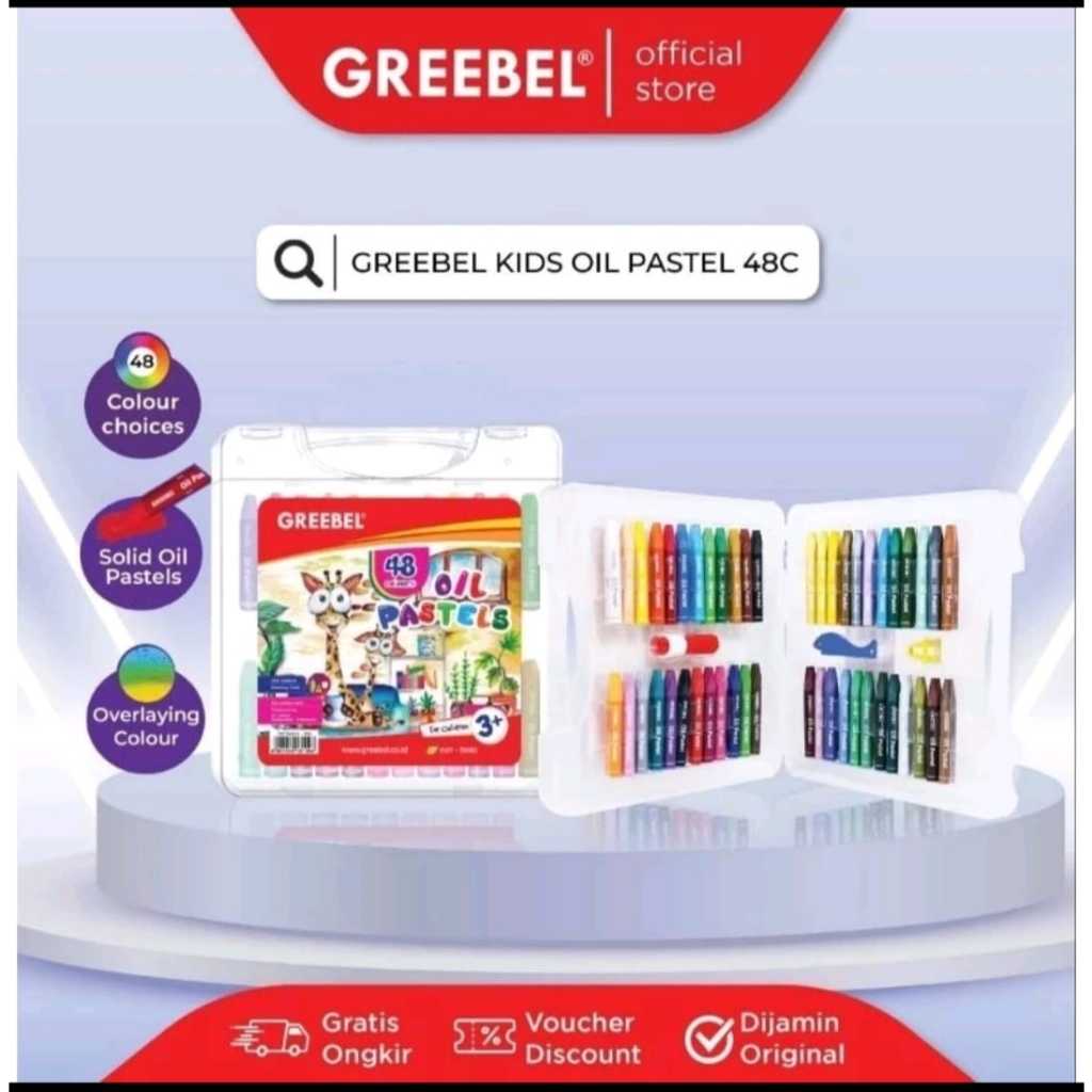 Jual crayon greebel 48 warna box plastik regular krayon oil pastel ...