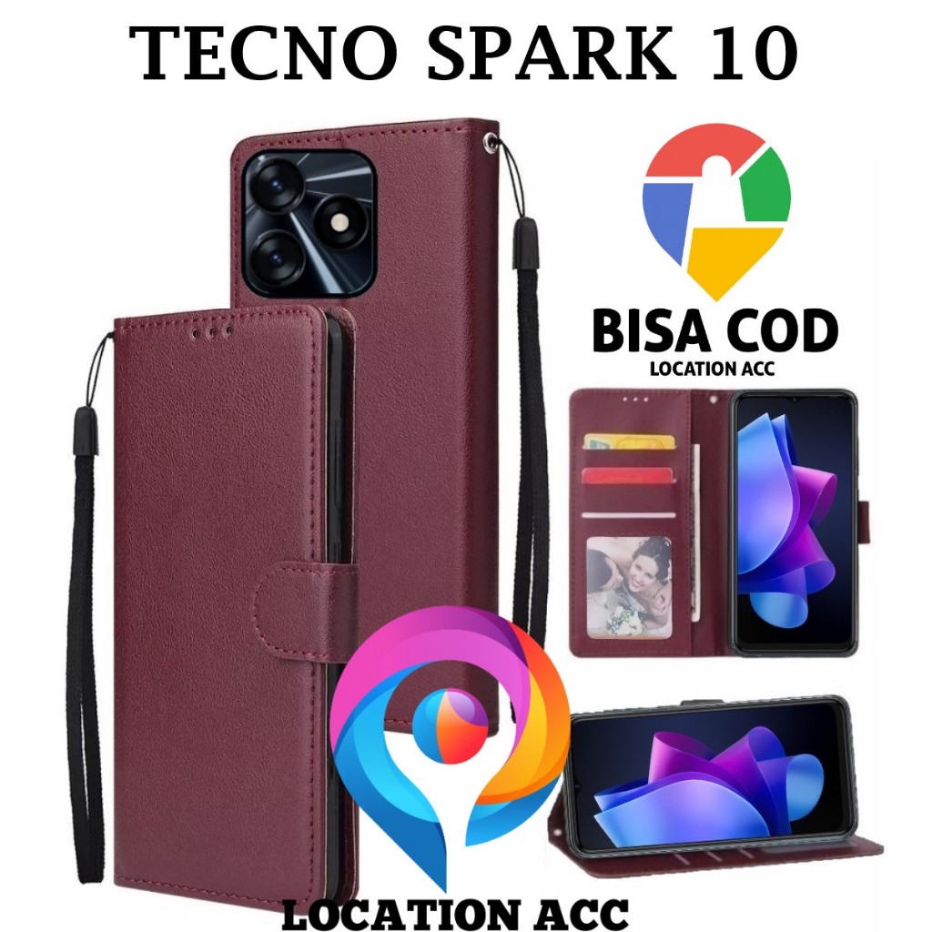 Jual Tecno Spark 10 Flip Leather Case Premium Flip Wallet Case Kulit Untuk Tecno Spark 10