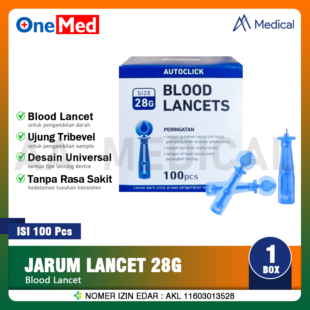 Jual ONEMED AutoClick Blood Lancets Jarum Lancet Refill 28G Isi 100 Pcs ...