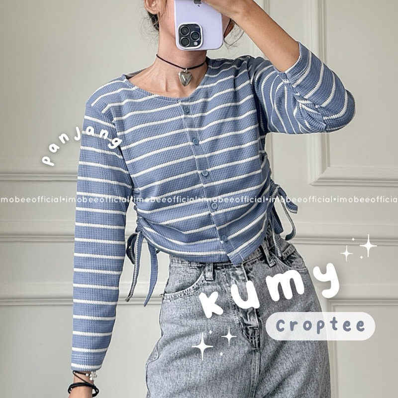 Jual [PANJANG] KUMY CROPTEE SWEATER STRIPE GARIS // CROPTOP SERUT TALI ...