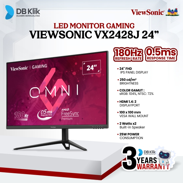 Jual Led Monitor Gaming Viewsonic VX2428J 24" 165Hz Fhd IPS 0,5ms Hdmi ...