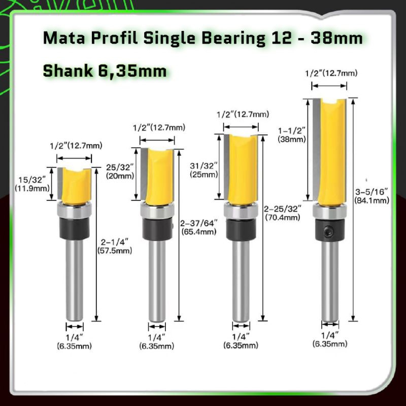 Jual Mata Profil Lurus Flush Trimmer Straight Router Bits As 6.35mm x ...