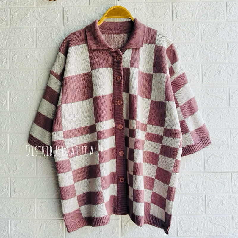 Jual KNITWEAR OUTFIT FUJI CARDIGAN RAJUT MOTIF KOTAK OVERSIZE | Shopee Indonesia