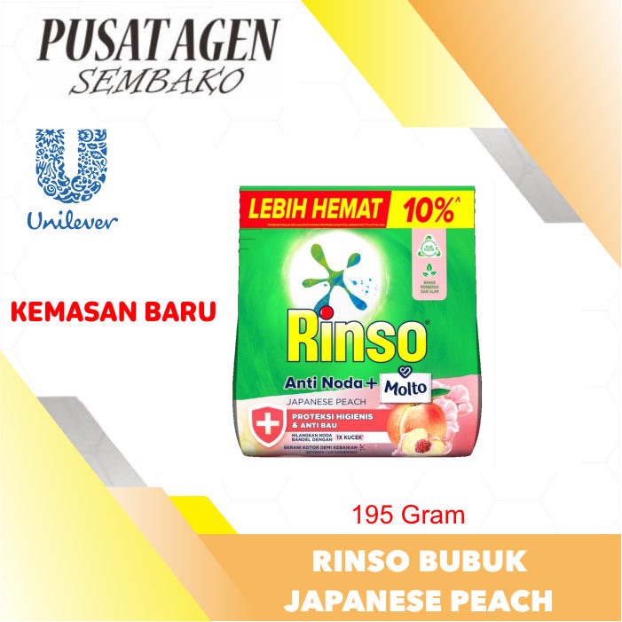 Jual RINSO MOLTO DETERGEN BUBUK JAPANESE PEACH 195 G GR GRAM DETERJEN 195G DETERGENT DETERJENT ...