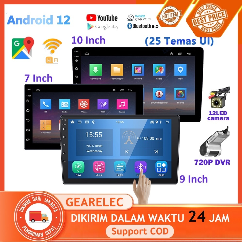Jual GEARELEC Android 12 Head Unit 7/9/10inci Mobil Navigasi 4G + 32G Double Din Car Radio ...