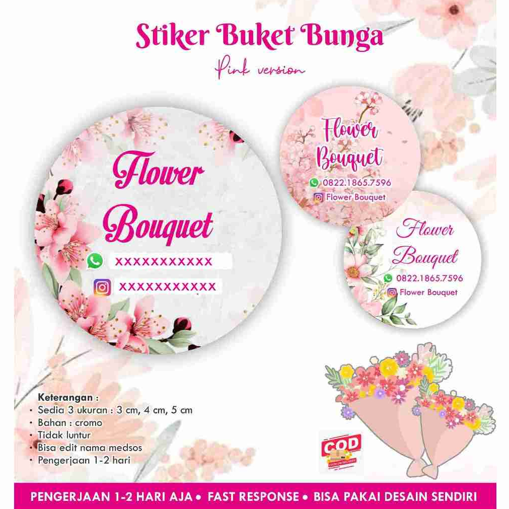 Jual Stiker Bunga bulat PINK version / Flower / Buket / Bouquet bulat ...