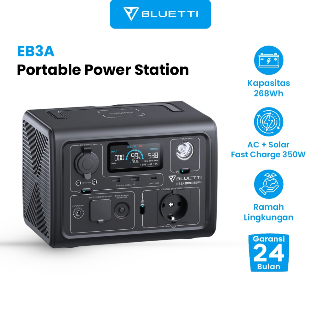 Jual Power Station Portable BLUETTI EB3A 600W Genset Portable 268Wh Garansi | Shopee Indonesia