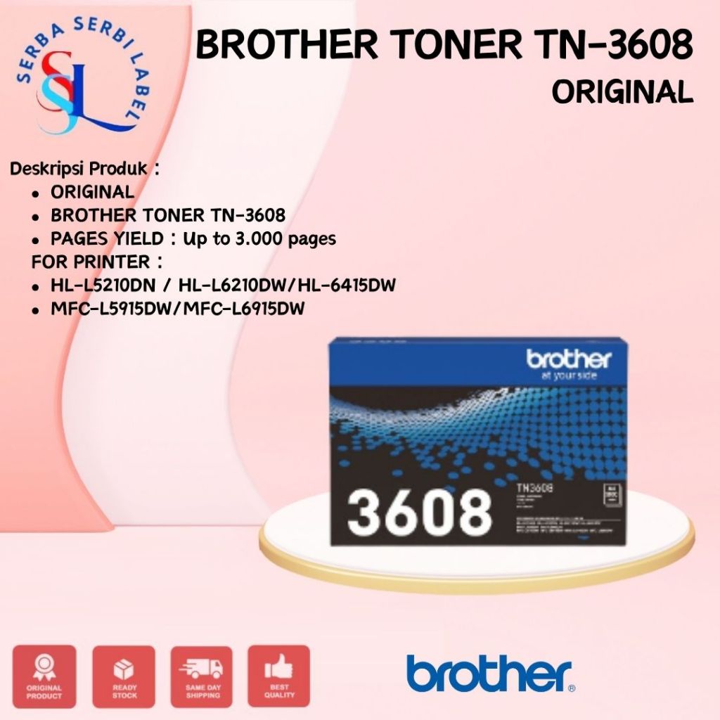 Jual Brother Toner TN-3608 Black L5210DW L6210DW L6415DW L5915DW ...