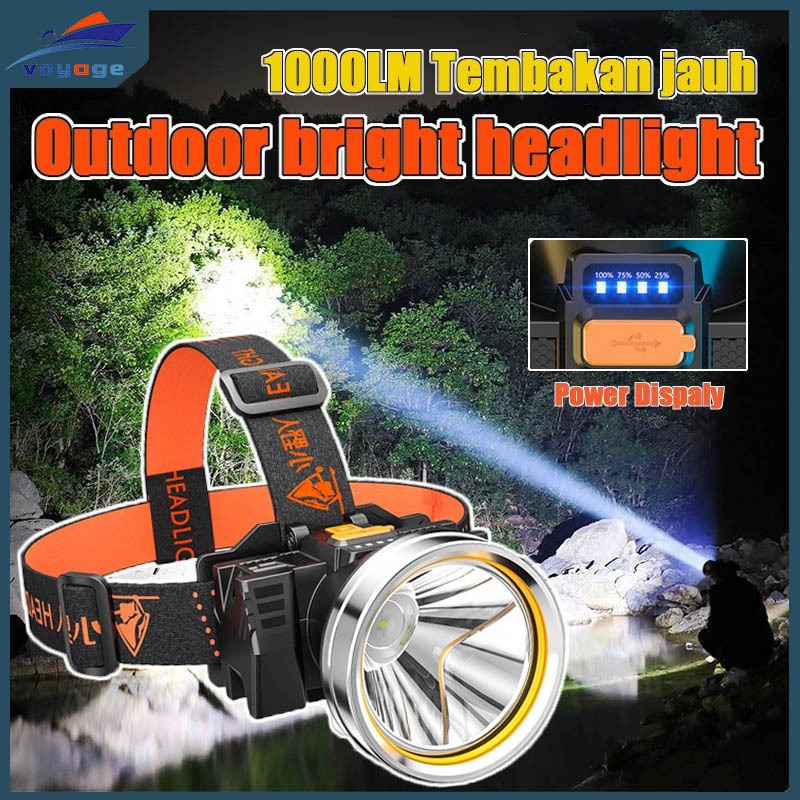 Jual 【COD】Senter Kepala LED Headlamp 300W Super Terang Outdoor Camping Berburu Hiking USB ...
