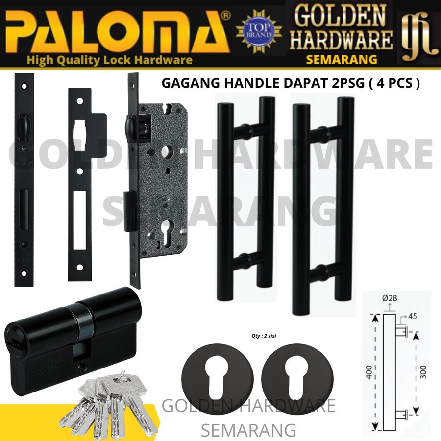Jual PALOMA GAGANG HANDLE SET UNTUK PINTU DUA KUNCI PINTU SET HITAM ...