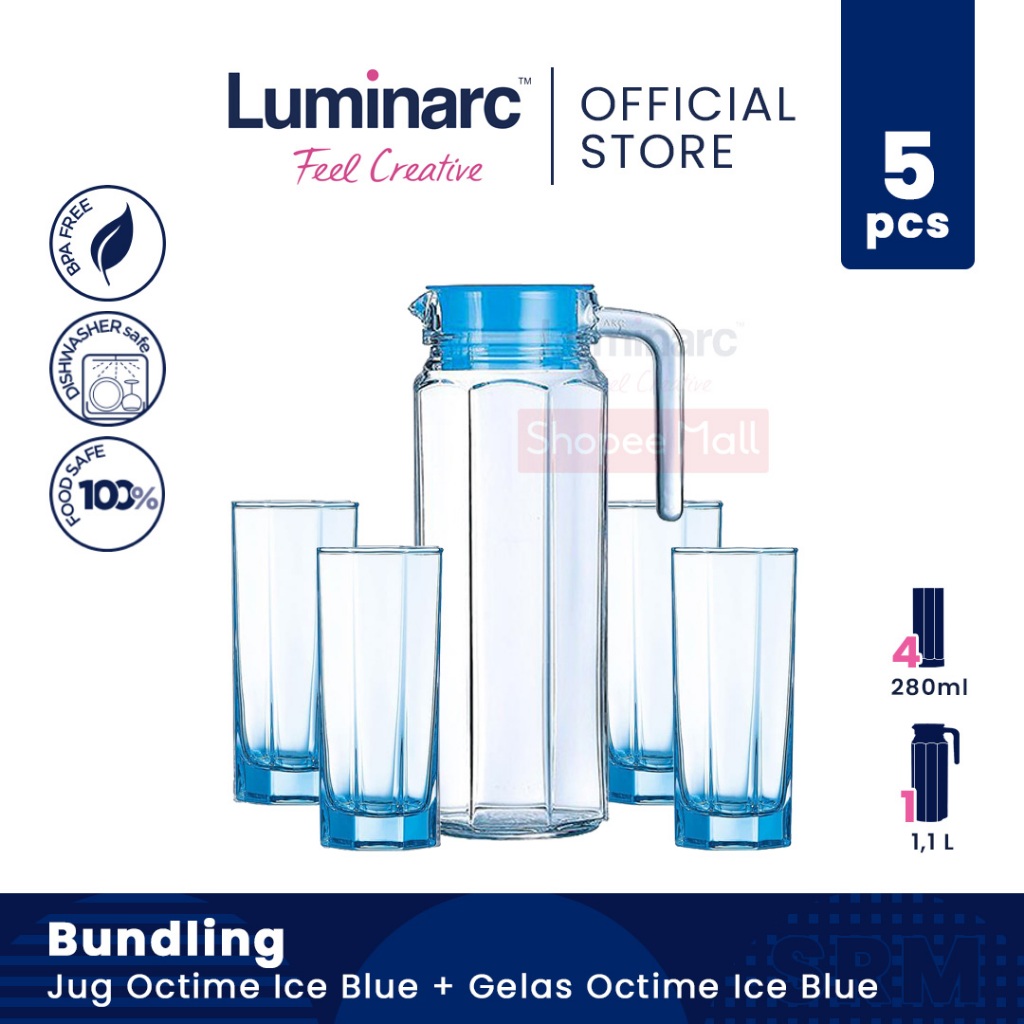 Jual LUMINARC Bundling Jug/Teko Octime Ice Blue (1,1L) + Gelas Octime Ice Blue (280ml x 4pcs ...