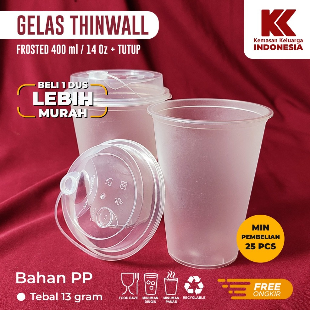 Jual CUP INJECTION 14oz 400ML FROSTED + TUTUP / GELAS THINWALL / GELAS ...