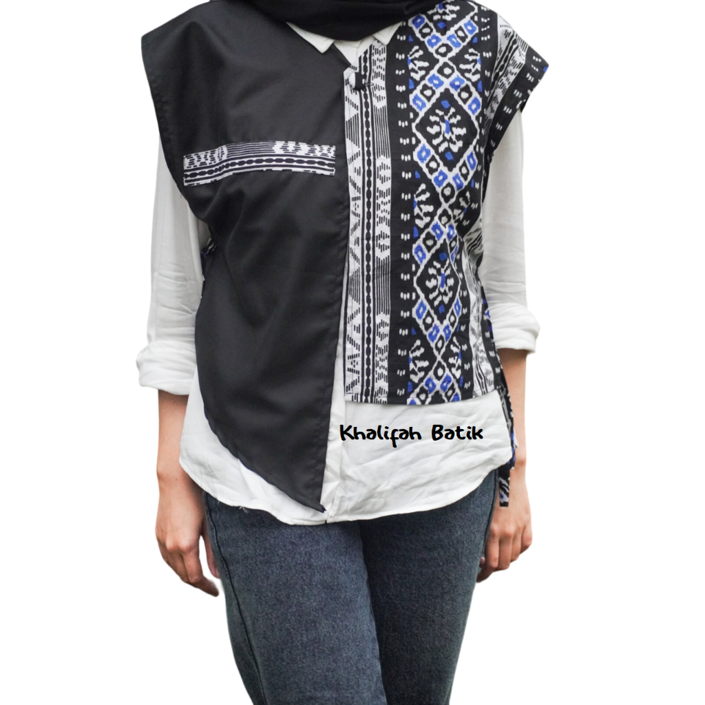 Jual Vest Batik Wanita Modern Kombinasi Polos | Shopee Indonesia