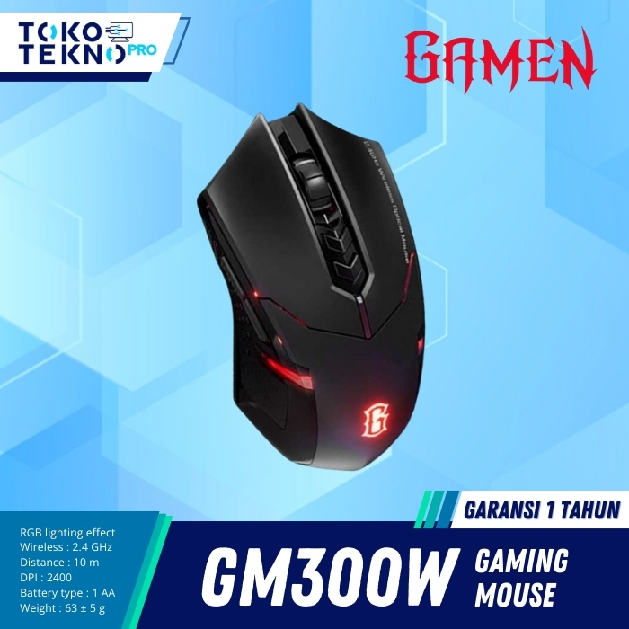 Jual GAMEN GM300W / GM-300W Mouse Gaming Wireless 2400 DPI Black ...