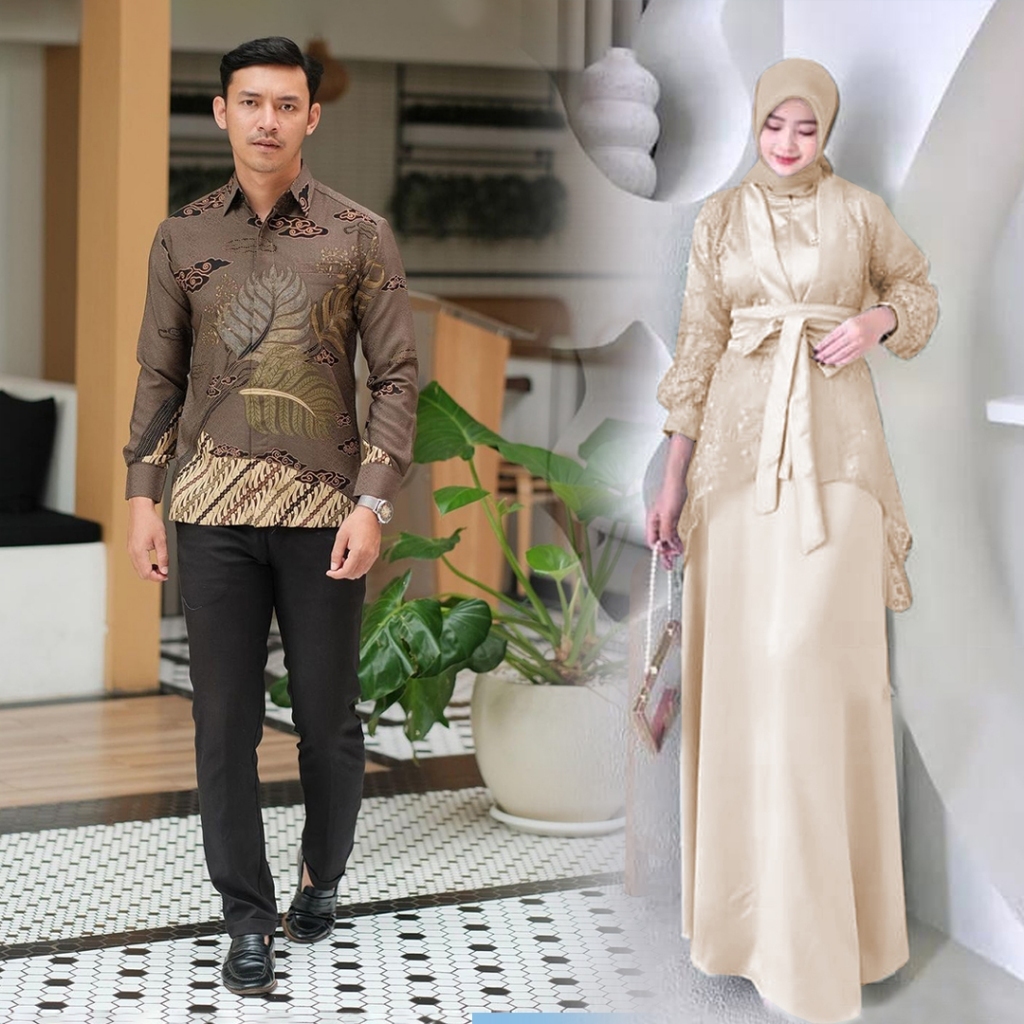 Jual BATIK COUPLE LEBARAN VELOXA DRESS | Couple Lebaran 2024 Pasangan ...