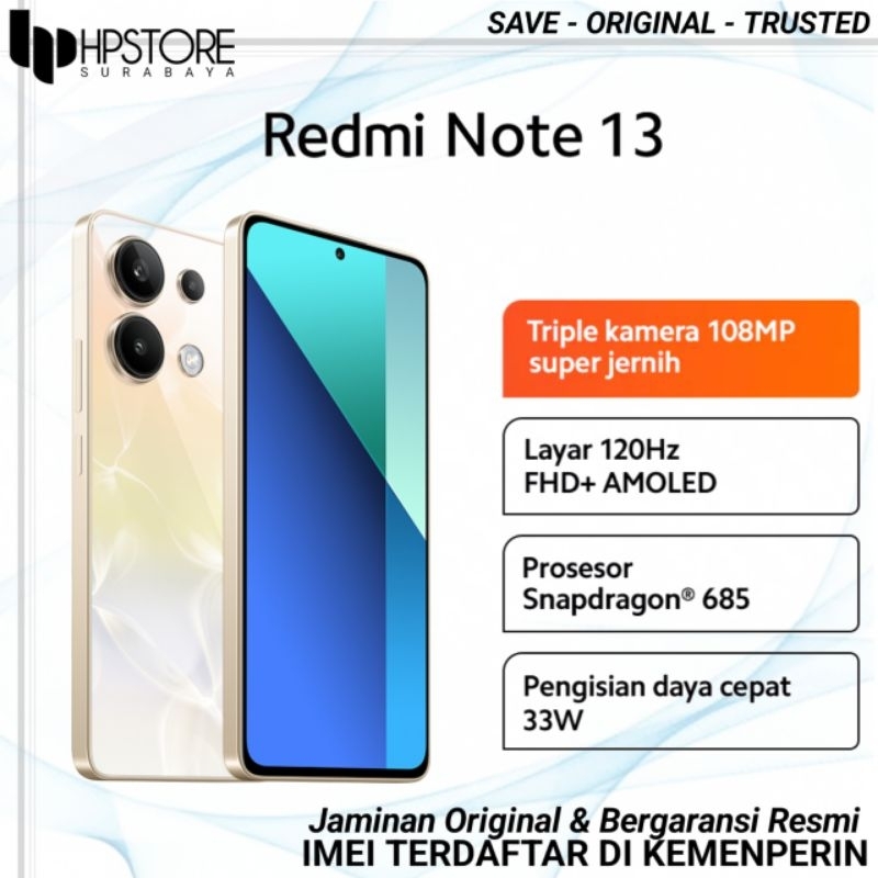 Jual XIAOMI REDMI NOTE 13 RAM 8/256 GB ORIGINAL PRODUK BERGARANSI RESMI ...