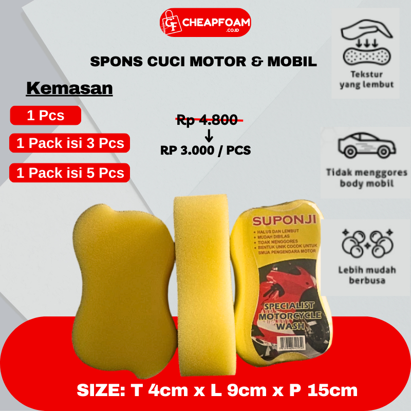 Jual Busa Cuci Motor & Mobil, Sponge Car Wash, Spon Cuci Serbaguna 4cm ...