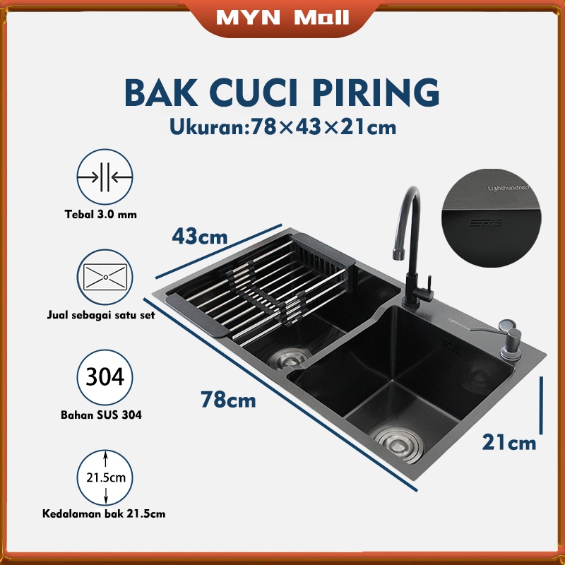 Jual Kitchen Dual Sink Stainless / SUS304 Bak Cuci Piring 2 Bowl Besar ...