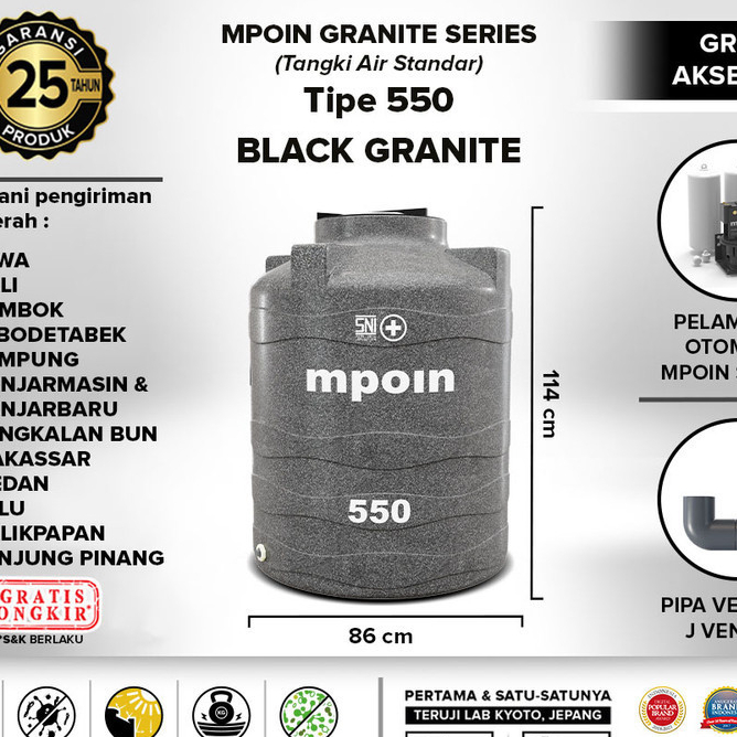 Jual Tanki Air Mpoin Wave 550 Liter - Black Granite Anti Lumut & Jamur ...