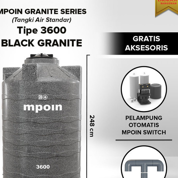 Jual Tanki Air Mpoin Wave 3600 Liter - Black Granite Anti Lumut & Jamur ...