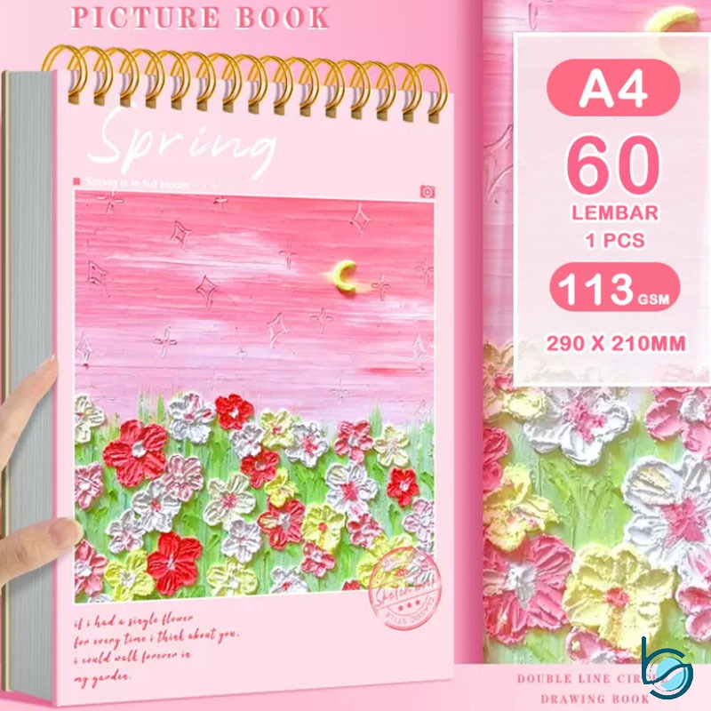 Jual Buku Sketsa A4 Motif Bunga/Sketchbook A4 Aesthetic Buku Gambar ...