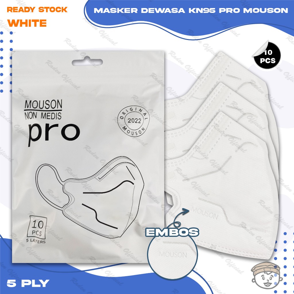 Jual Masker KN95 PRO MOUSON 5Ply Isi 10Pcs Warna White Putih Hybrid KN ...