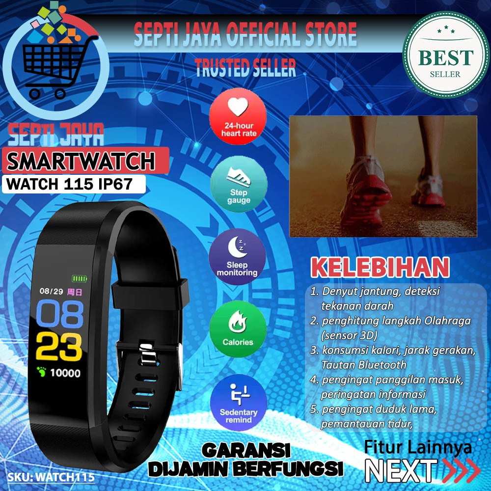 Jual Jam Tangan Pintar Smart Watch 115 Plus Bluetooth Waterproof IP67 ...