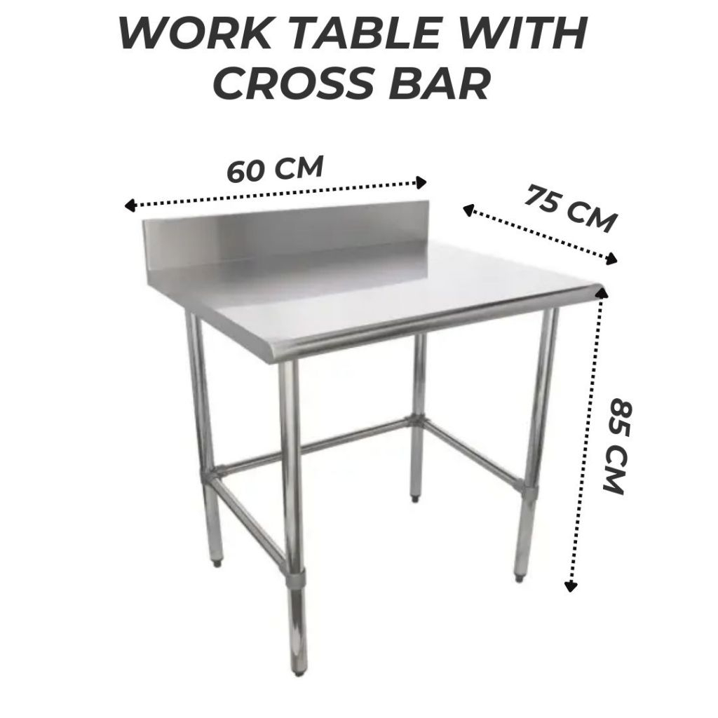 Jual MEJA STAINLESS STEEL (CUSTOM WORK TABLE WITH CROSS BAR 60X75X85 CM ...