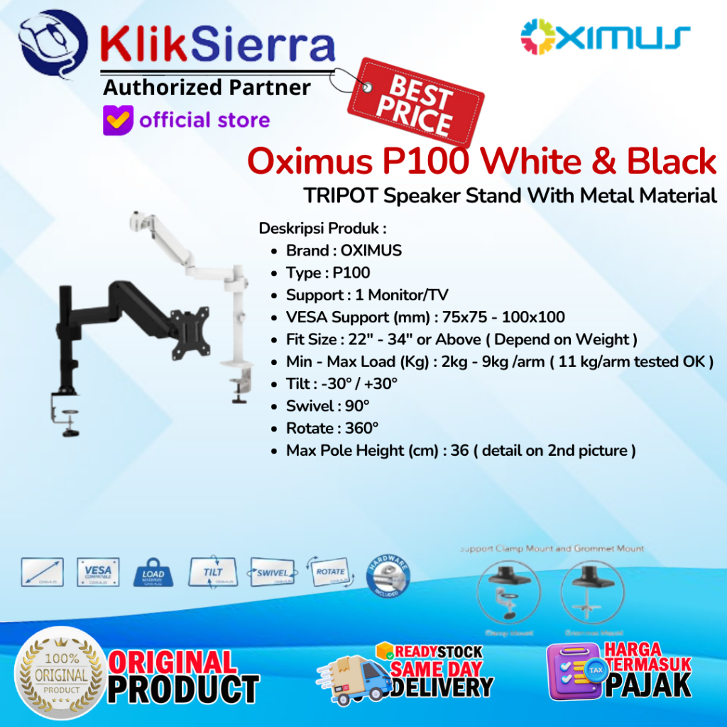 Jual Bracket Monitor LED LCD Gas Spring OXIMUS P100 Tilt Swivel Rotate ...