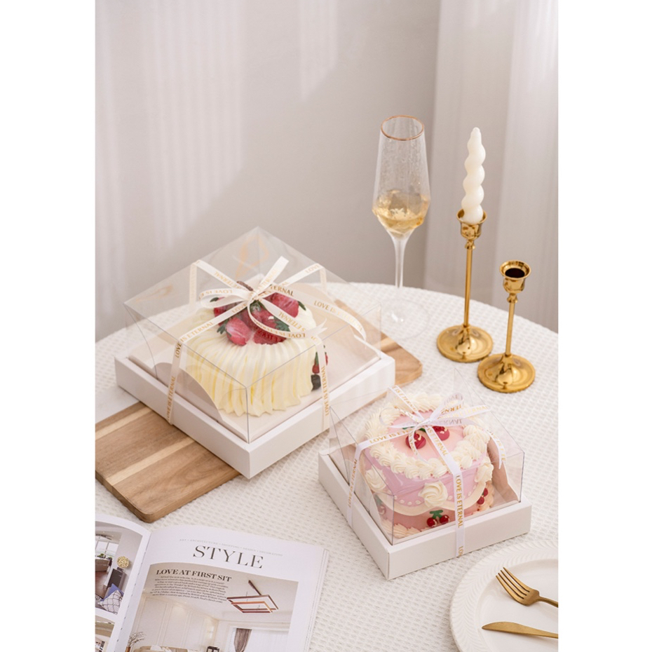 Jual HOB_ Box Kue Mika Transparan Persegi size 20 & 14,8 | Box Kue ...