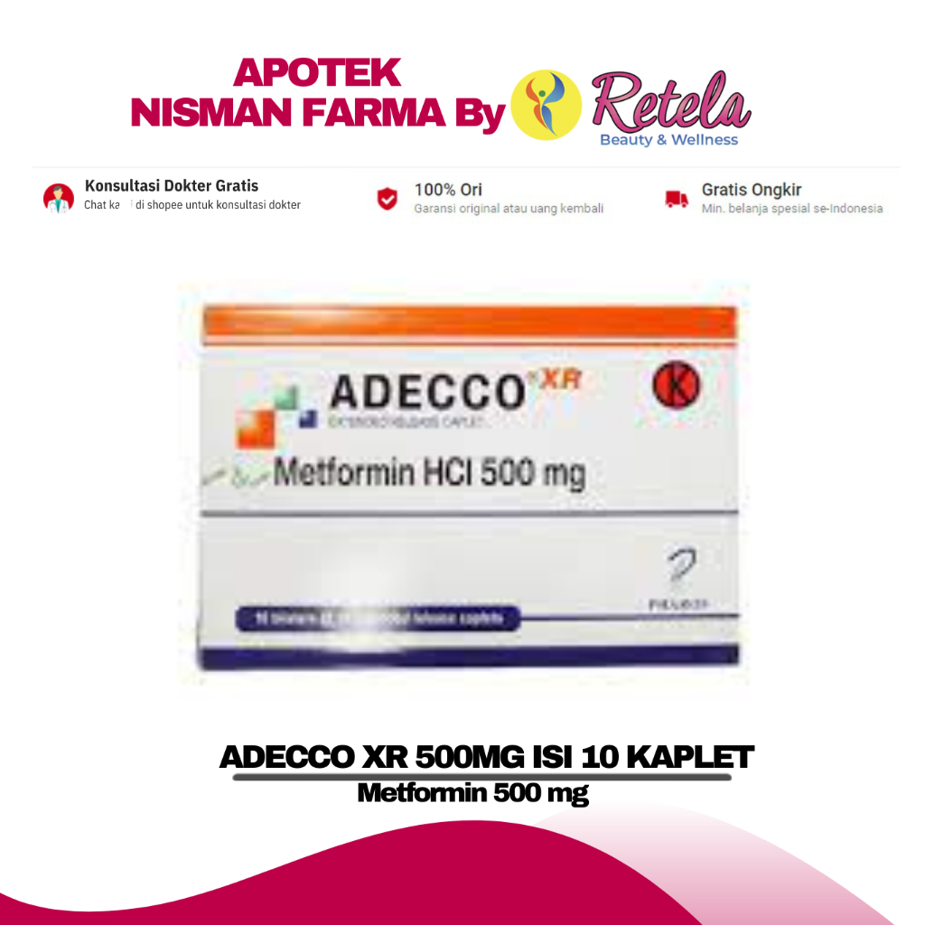 Jual ADECCO XR 500MG 1 BLISTER 10 KAPLET ( Metformin 500 mg. ) | Shopee ...