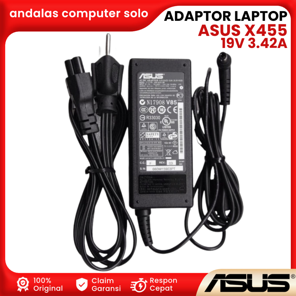 Jual ADAPTOR CHARGER LAPTOP ASUS x455 x451 x450 19V 3.42A STANDAR | Shopee Indonesia