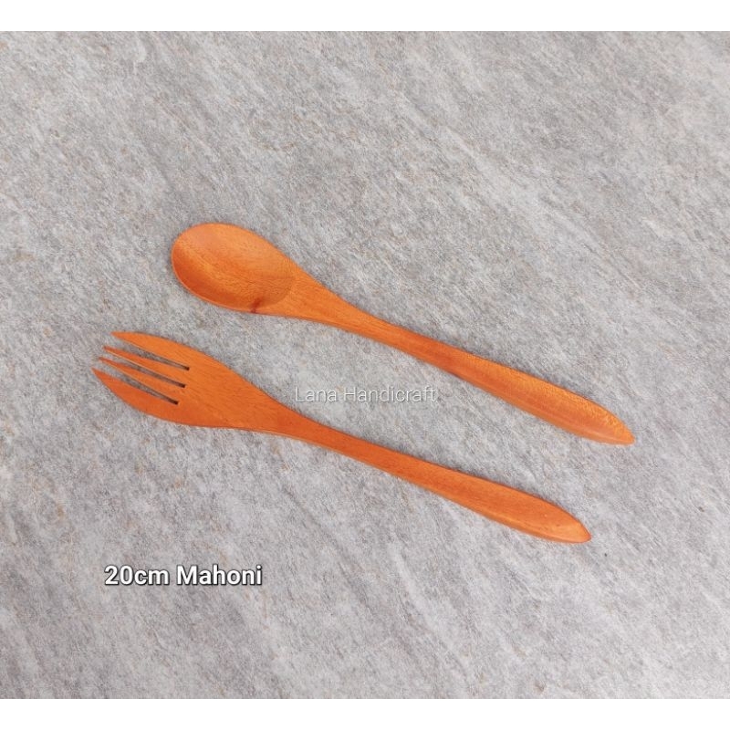 Jual sendok garpu kayu/sendok garpu set/sendok garpu makan kayu mahoni ...