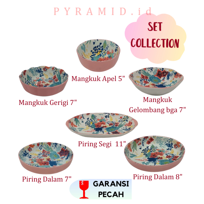 Jual PYRAMID | SET COLLECTION MANGKUK & PIRING MOTIF BGA PINK I 1 SET ...