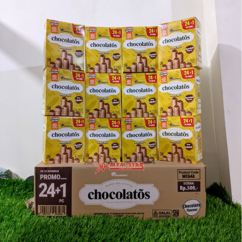 Jual (1 DUS) Chocolatos Wafer Roll Cokelat isi 12x24+1 Extra | Shopee ...