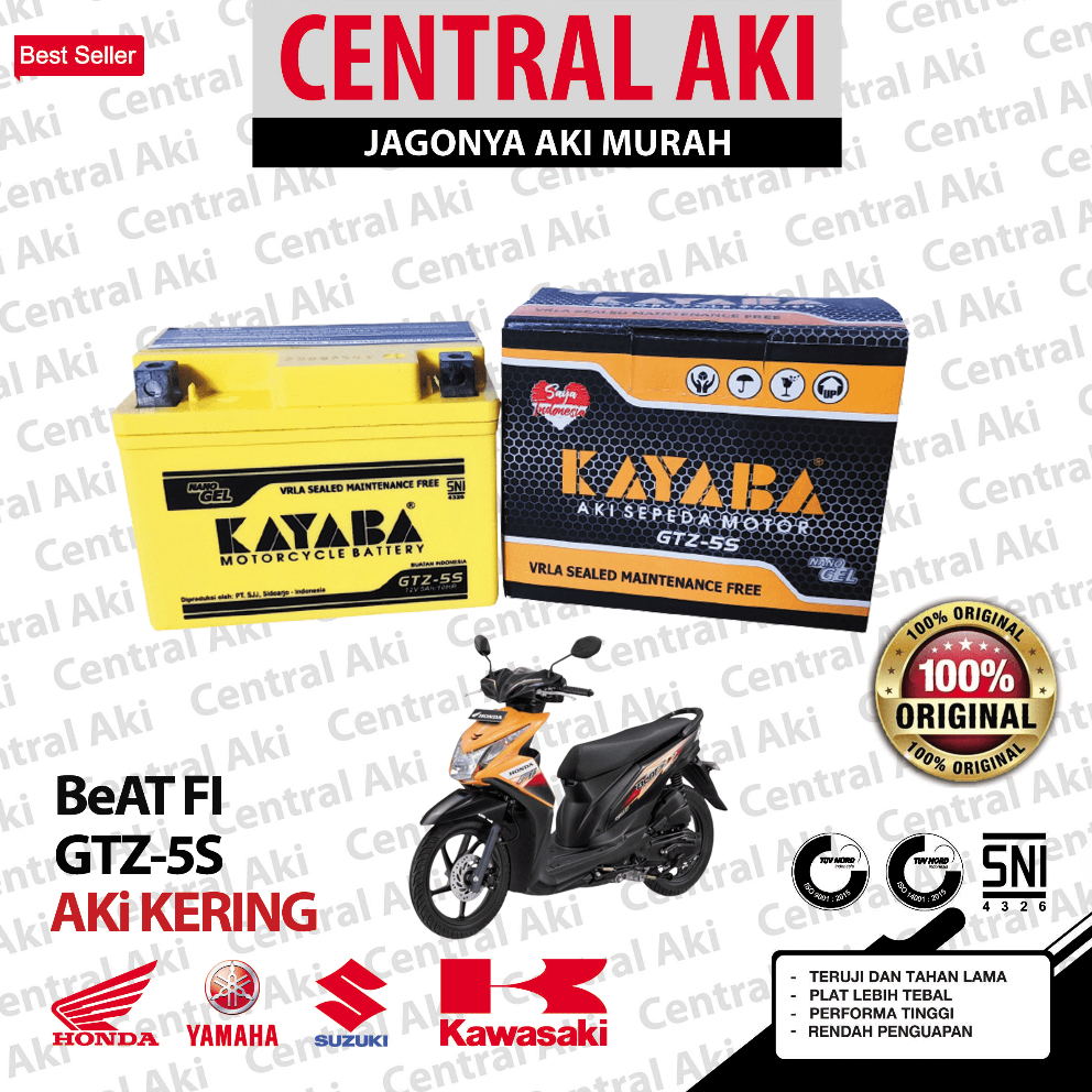 Jual Aki Motor KAYABA GTZ5S HONDA BEAT VARIO REVO 110 SCOOPY SUPRA X 125 SPACY BLADE NEW MEGA ...
