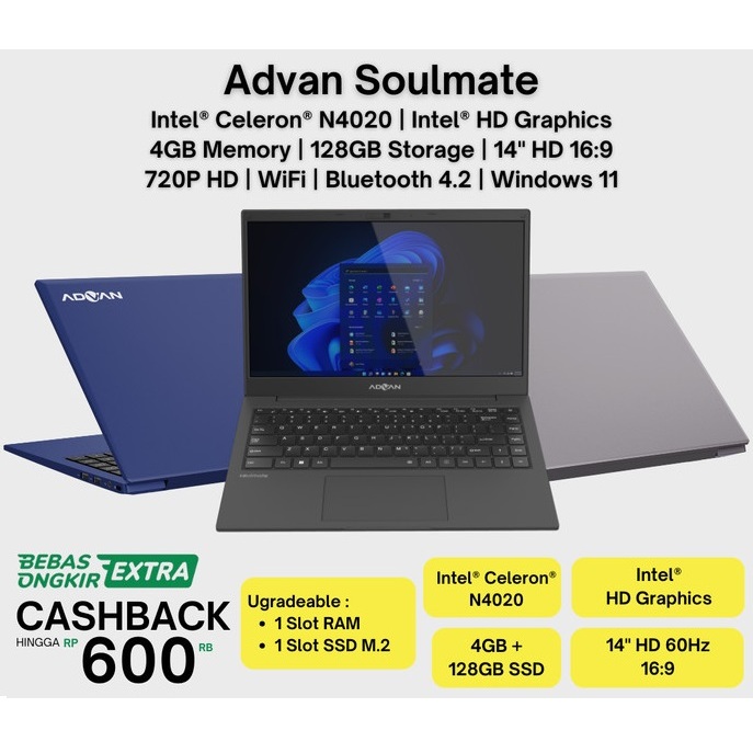 Jual Advan Laptop Soulmate 14" W11 Celeron N4020 4GB/128GB Upgradeble ...
