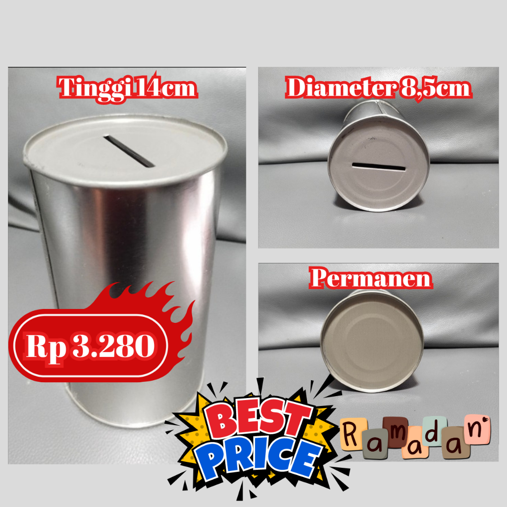 Jual Celengan kaleng polos, permanen tinggi 14cm diameter 8,5cm ...