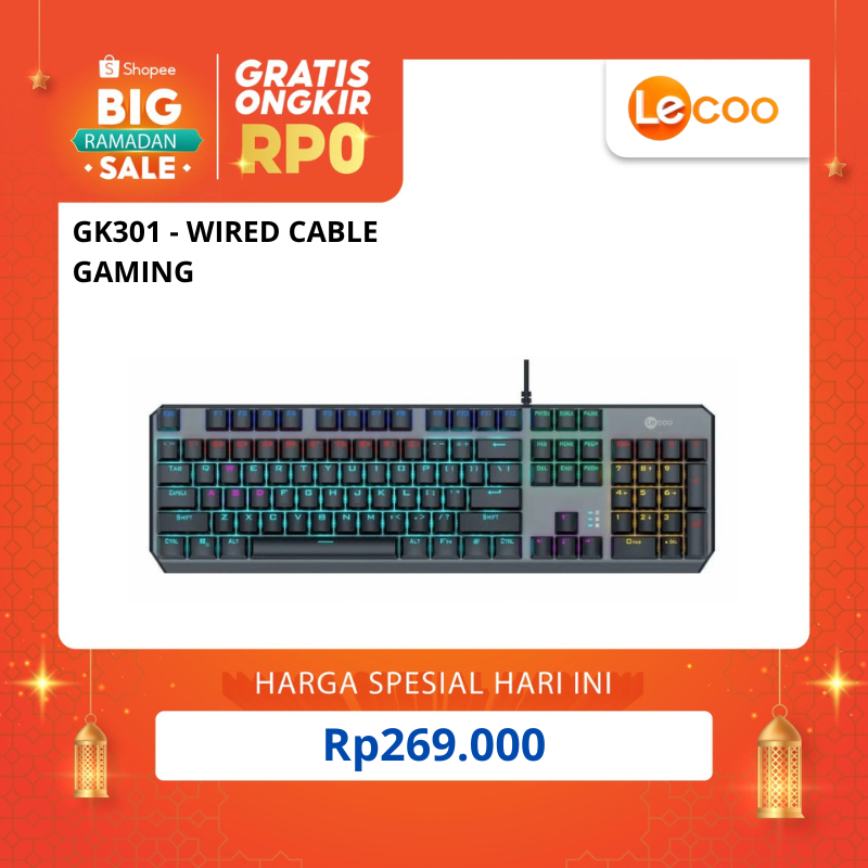 Jual Lecoo Keyboard Gaming Mechanical GK301 Grey - NEW LED RGB ...