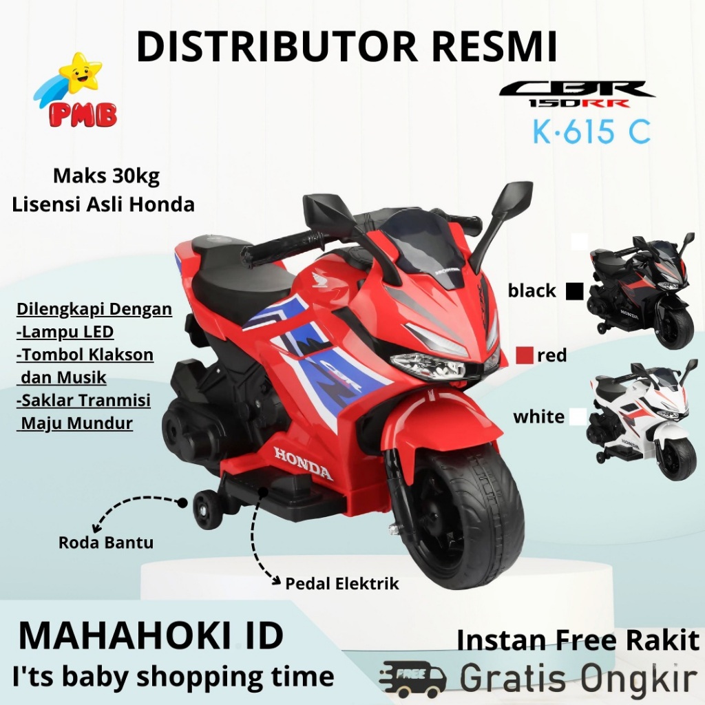 Jual MOTORAN AKI PMBTOYS K615C HONDA CBR 150CC MOTOR LISTRIK ANAK ...