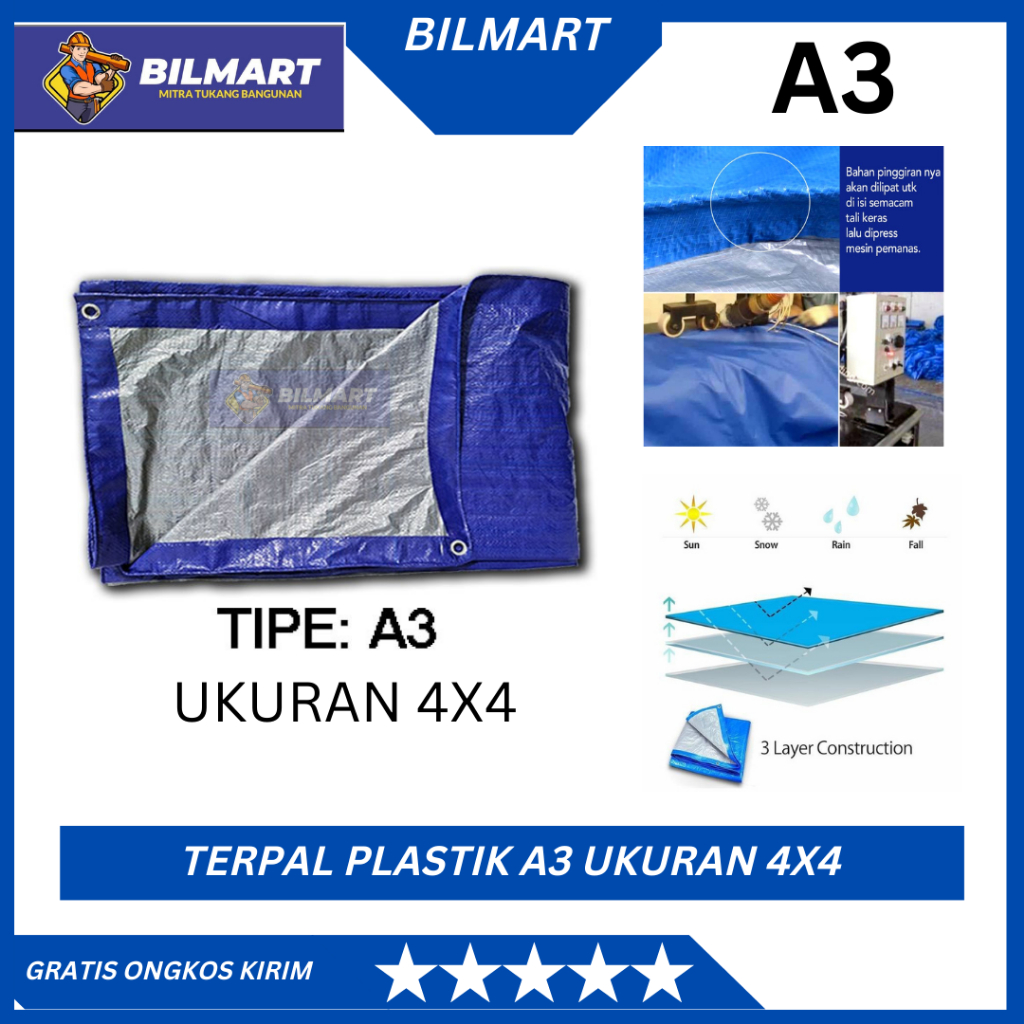 Jual TERPAL PLASTIK A3 BIRU SILVER 4X4 | Shopee Indonesia