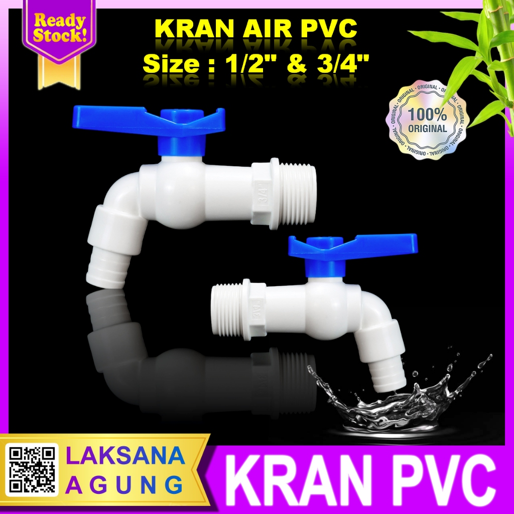 Jual Kran air 1/2" - 3/4" plastik pvc Kran tembok 1/2" Keran Taman 3/4 ...