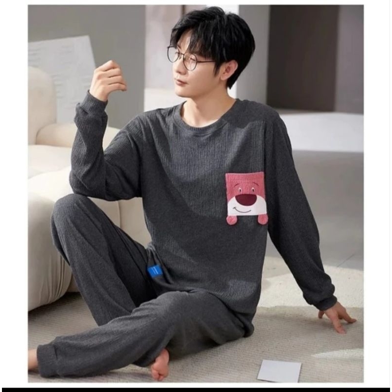 Jual PIYAMA IMPORT PREMIUM PANJANG UNISEX LOTSO ABU | Shopee Indonesia