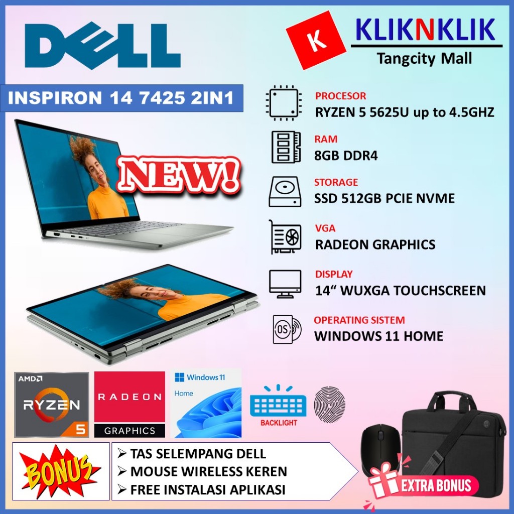 Jual DELL INSPIRON 14 7425 2IN1 AMD Ryzen 5 5625U 8gb 512gb SSD 14 ...